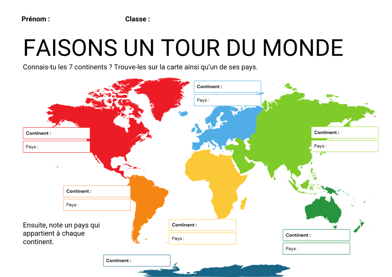 Explorer le Monde : Une fiche pratique pour découvrir les 7 Continents ...